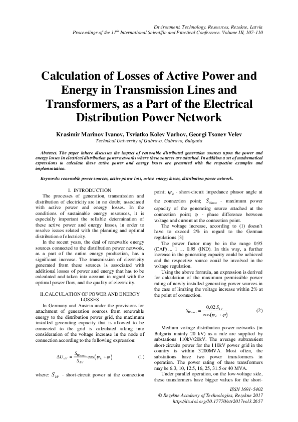 (PDF) Calculation of Losses of Active Power and Energy in Transmission ...