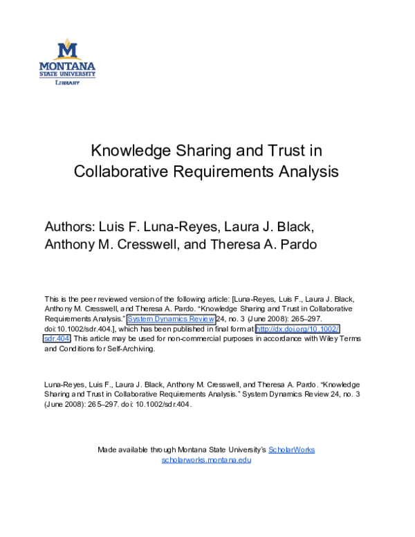 (PDF) Knowledge sharing and trust in collaborative requirements analysis