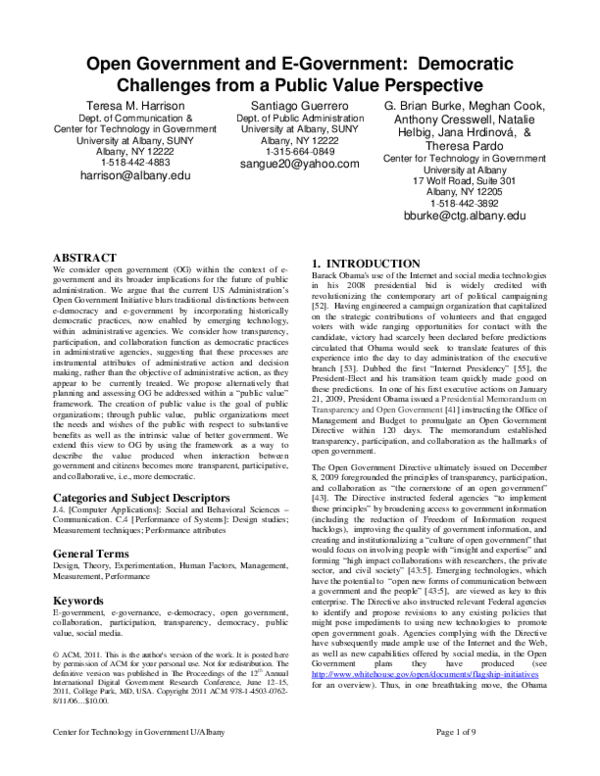 (PDF) Open government and e-government: Democratic challenges from a ...