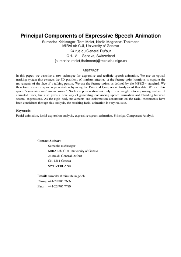 (PDF) Principal components of expressive speech animation