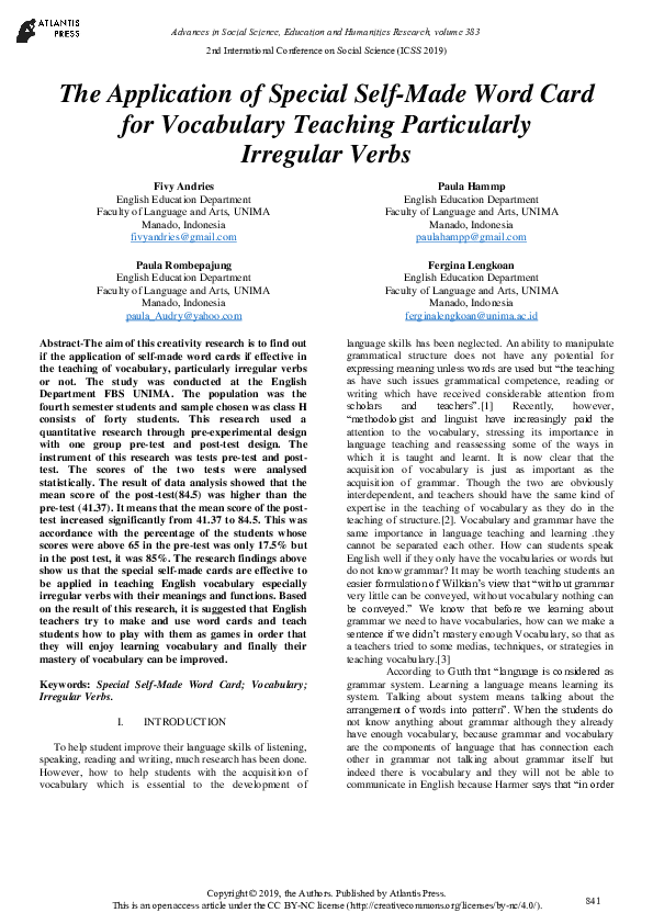 (PDF) The Application of Special Self-Made Word Card for Vocabulary ...