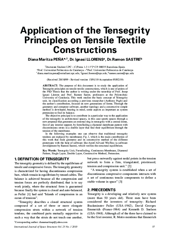 (PDF) DEFINITION OF TENSEGRITY Application of the Tensegrity Principles ...