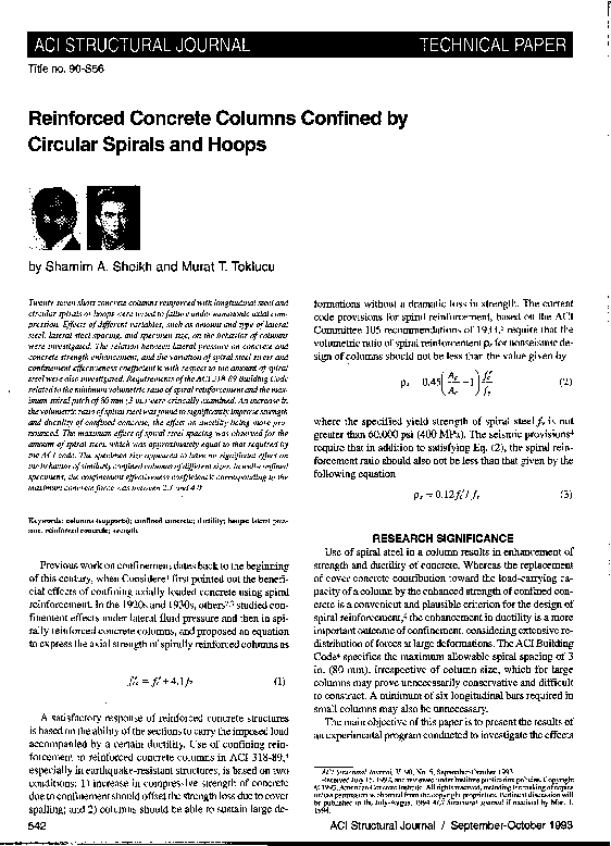 (PDF) Reinforced Concrete Columns Confined by Circular Spirals and Hoops