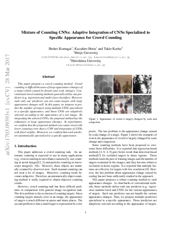 (PDF) Mixture of Counting CNNs: Adaptive Integration of CNNs Specialized to Specific Appearance ...
