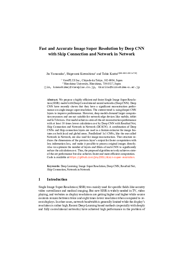 Pdf Fast And Accurate Image Super Resolution By Deep Cnn With Skip