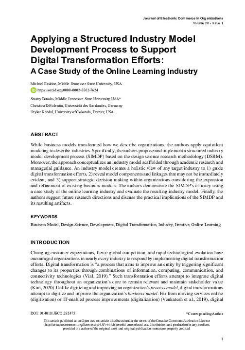 (PDF) Applying a Structured Industry Model Development Process to ...