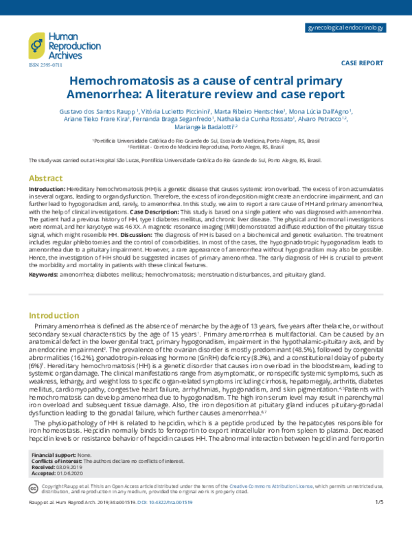 (PDF) Hemochromatosis as a cause of central primary Amenorrhea: A ...