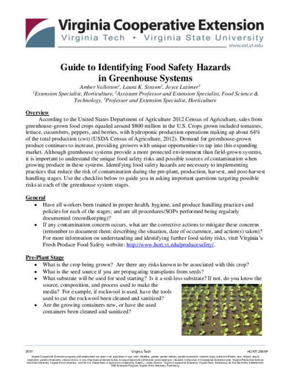 (PDF) Guide to Identifying Food Safety Hazards in Greenhouse Systems