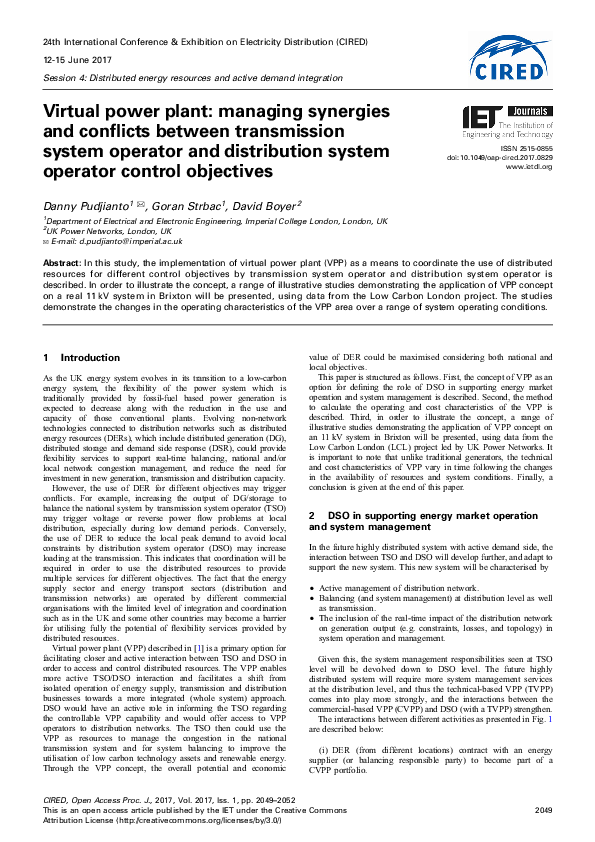 (PDF) Virtual power plant: managing synergies and conflicts between ...