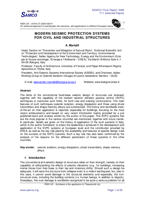 (PDF) Modern Seismic Protection Systems for Civil and Industrial Structures