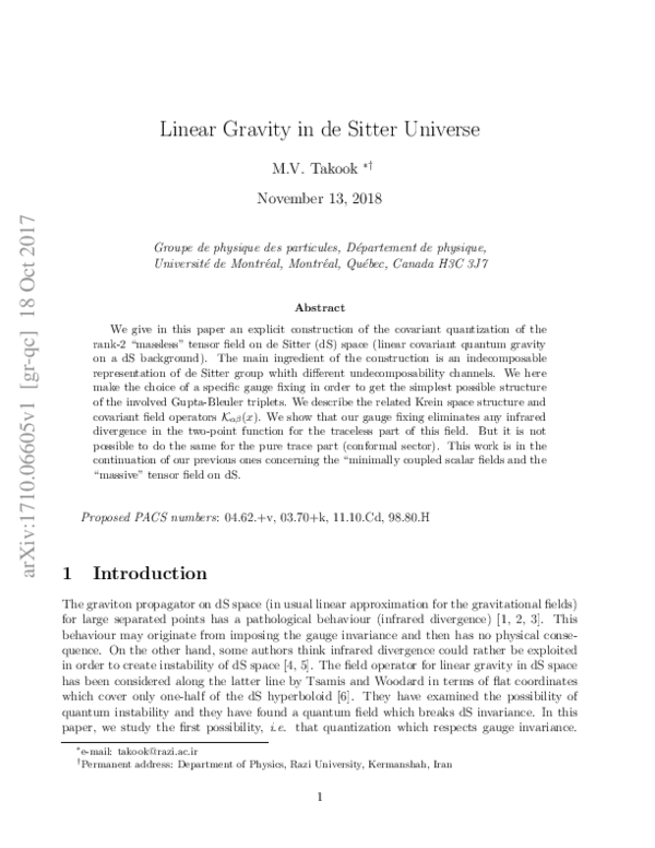 (PDF) Linear Gravity in De Sitter Universe