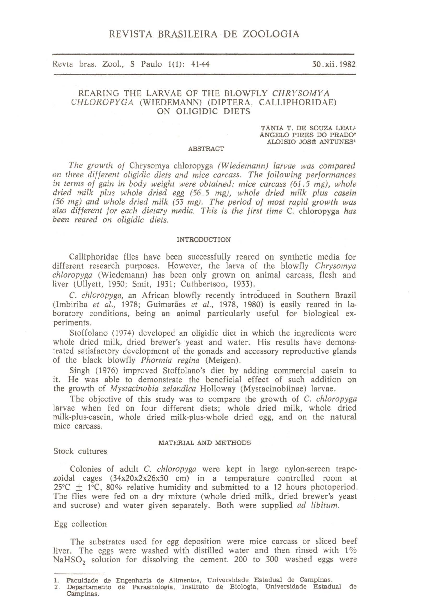 (PDF) Rearing the larvae of the blowfly Chrysomya chloropyga (Wiedemann ...