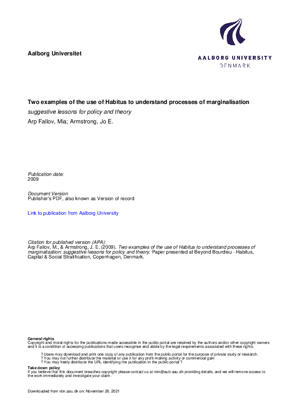 (PDF) Two examples of the use of Habitus to understand processes of ...