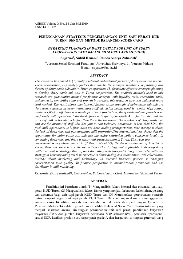 (PDF) Perencanaan Strategis Pengembangan Unit Sapi Perah Kud Turen ...