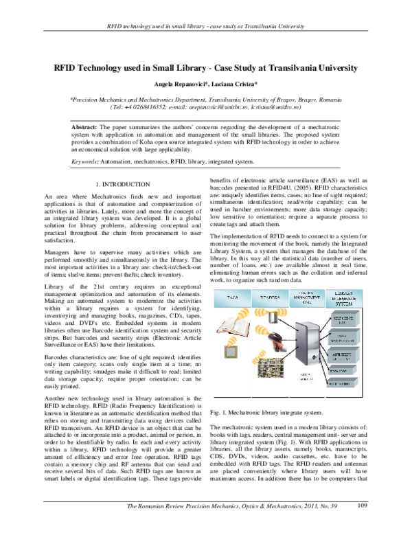(PDF) RFID Technology used in Small Library - Case Study at ...