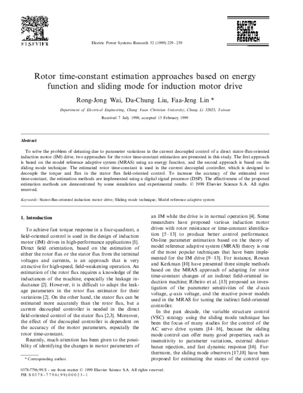 Pdf Rotor Time Constant Estimation Approaches Based On Energy