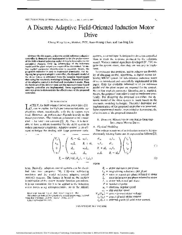 (PDF) A discrete adaptive field-oriented induction motor drive