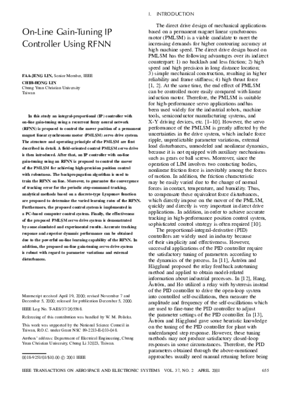 (PDF) On-line gain-tuning IP controller using RFNN | Faa-Jeng Lin - Academia.edu