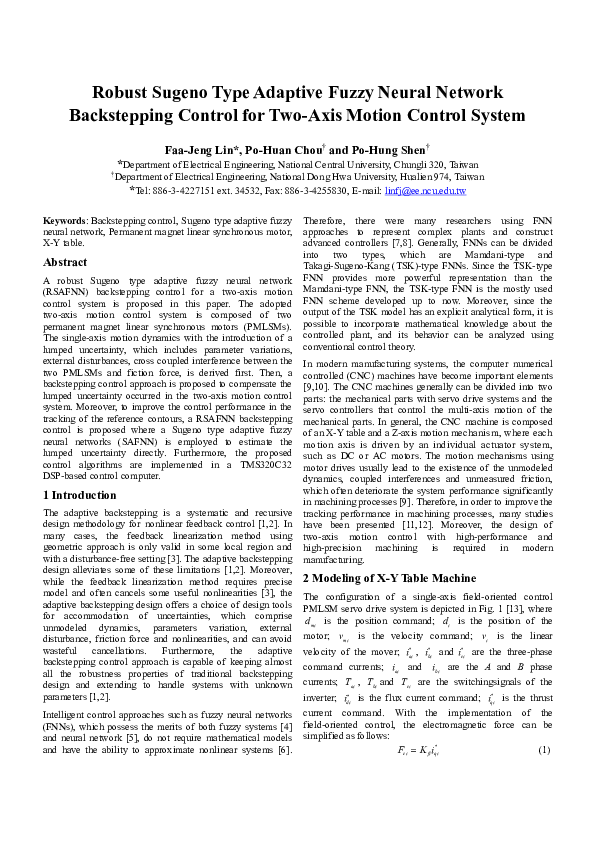 (PDF) Robust Sugeno type adaptive fuzzy neural network backstepping control for two-axis motion ...