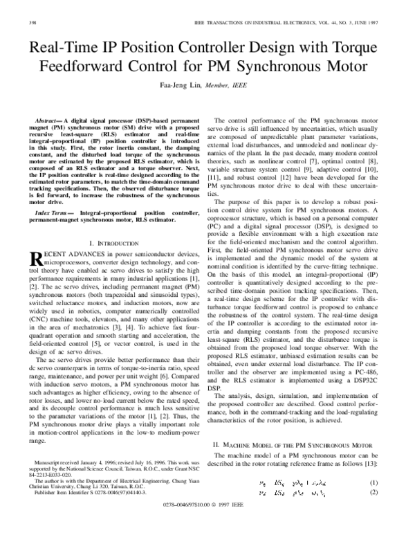 (PDF) Real-time IP position controller design with torque feedforward control for PM synchronous ...