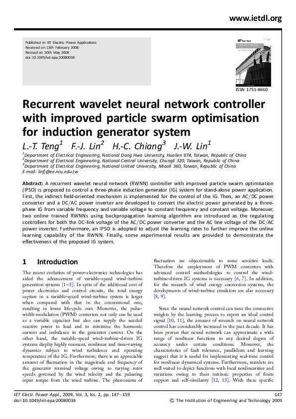 Pdf Recurrent Wavelet Neural Network Controller With Improved Particle Swarm Optimisation For