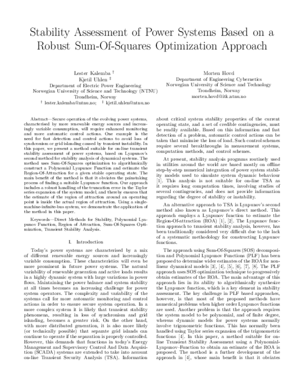 (PDF) Stability Assessment of Power Systems Based on a Robust Sum-of ...