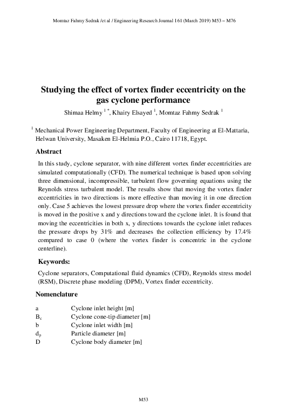 (PDF) Studying the effect of vortex finder eccentricity on the gas ...