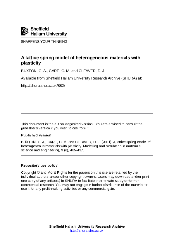 (PDF) A lattice spring model of heterogeneous materials with plasticity