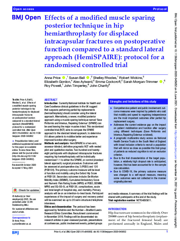 (PDF) Effects of a modified muscle sparing posterior technique in hip ...
