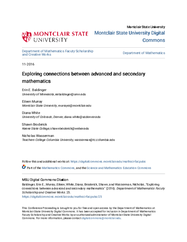 (PDF) Exploring connections between advanced and secondary mathematics