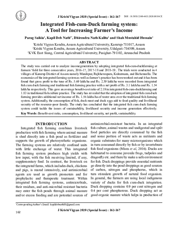 (PDF) Integrated Fish-cum-duck farming system: A tool for increasing ...
