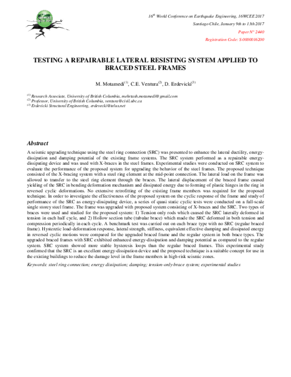(PDF) Testing a Repairable Lateral Resisting System Applied to Braced ...