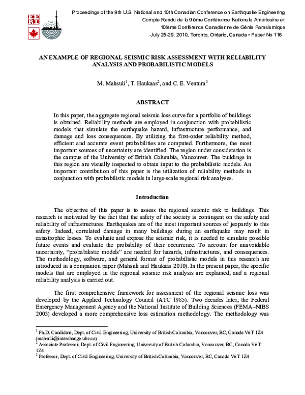 (PDF) An Example of Regional Seismic Risk Assessment with Reliability ...
