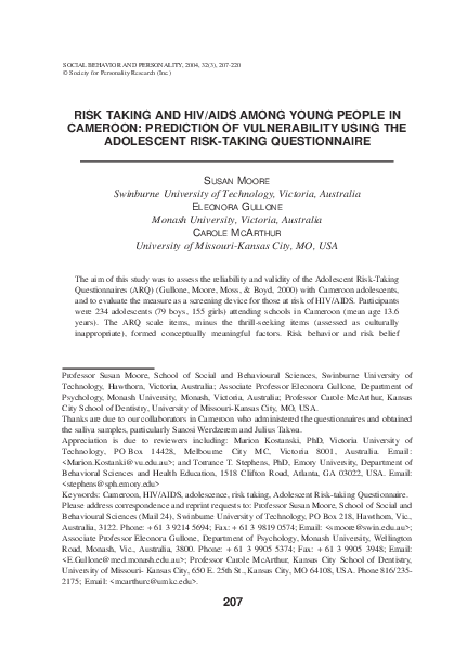 (PDF) Risk Taking and Hivaids Among Young People in Cameroon ...