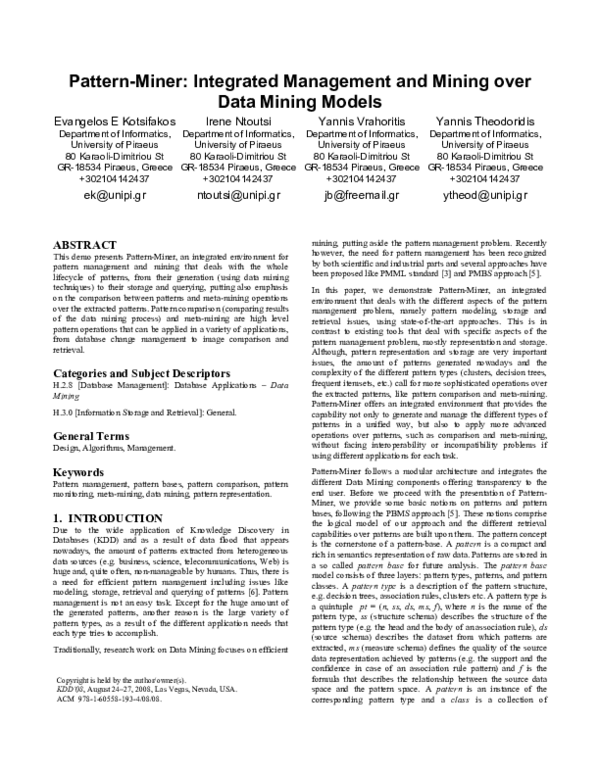 (PDF) Pattern-Miner: Integrated Management and Mining over Data Mining ...