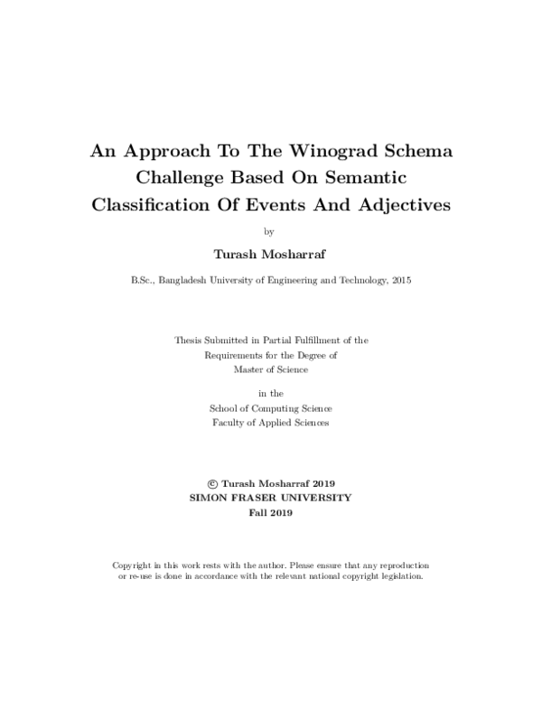 (PDF) An approach to the Winograd Schema Challenge based on semantic ...
