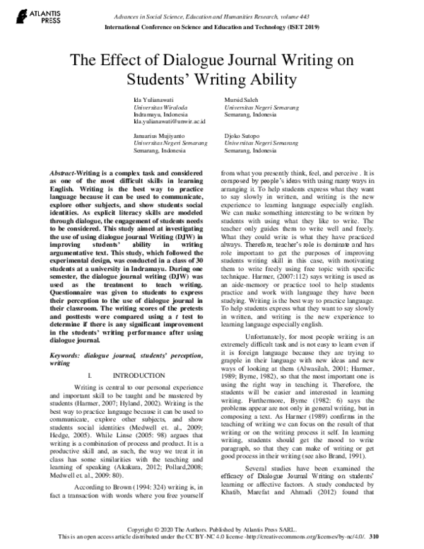 (PDF) The Effect of Dialogue Journal Writing on Students’ Writing Ability