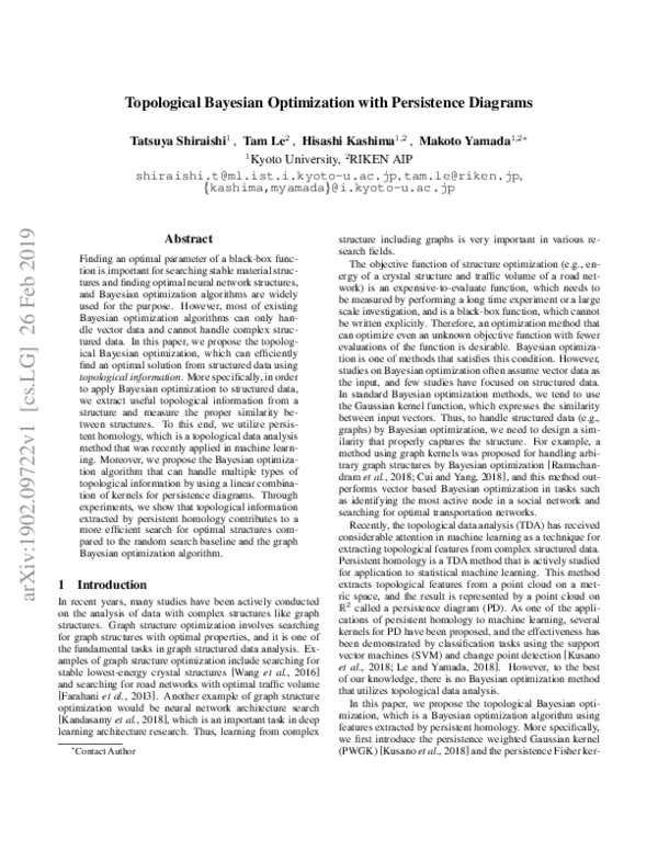 (PDF) Topological Bayesian Optimization with Persistence Diagrams