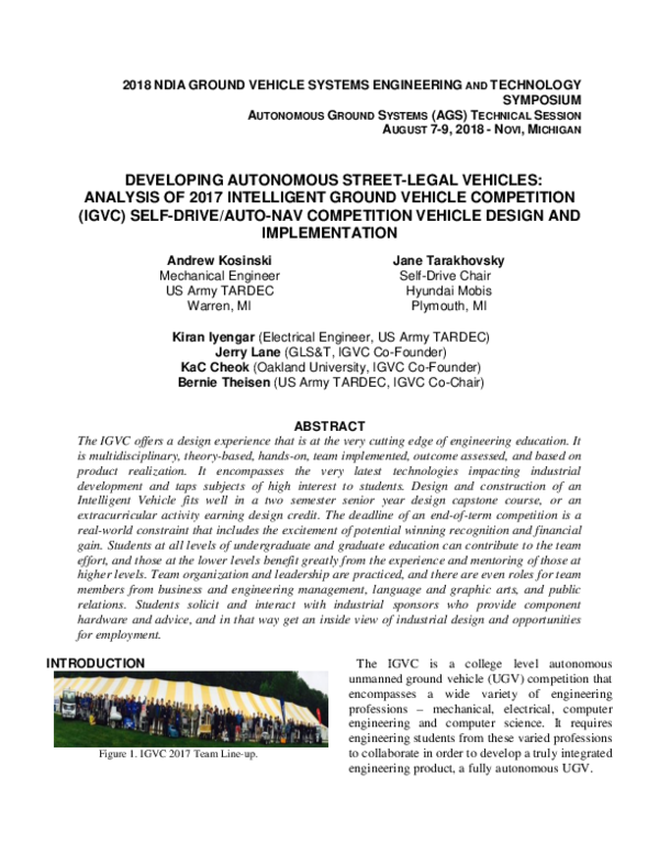(PDF) Developing Autonomous Street-Legal Vehicles: Analysis of 2017 ...