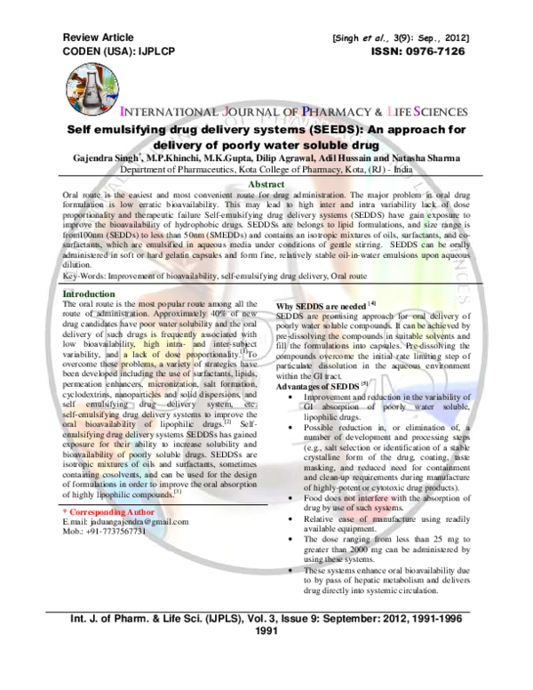(PDF) Self-Emulsifying Drug Delivery Systems (SEDDS): Formulation ...