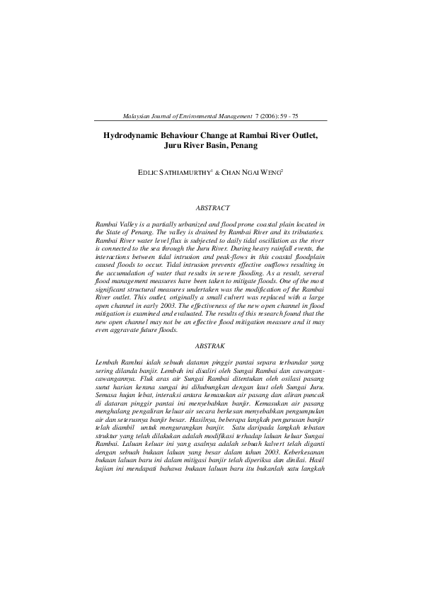 (PDF) Hydrodynamic behaviour change at Rambai river outlet, Juru river ...