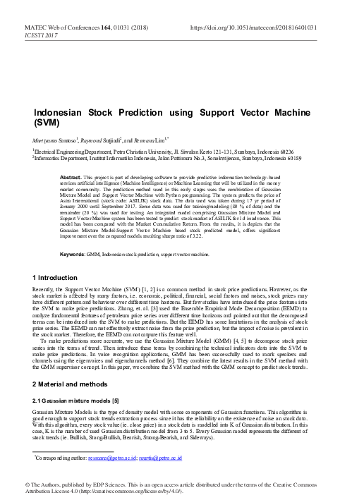 (PDF) Indonesian Stock Prediction using Support Vector Machine (SVM)