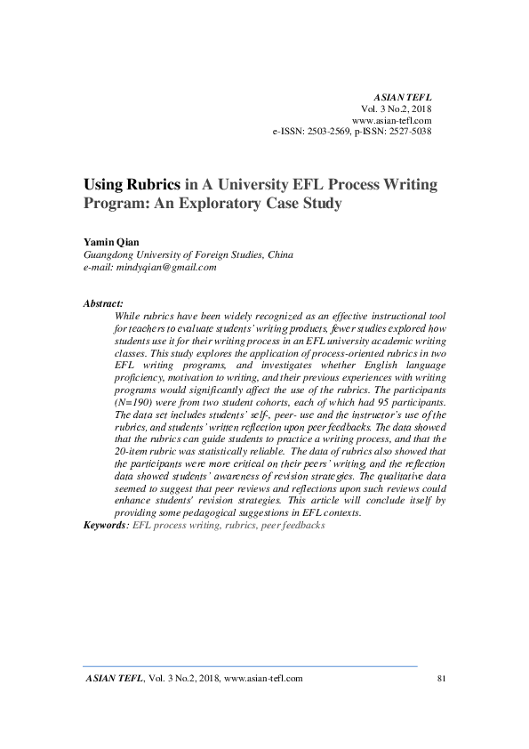 (PDF) Using Rubrics in A University EFL Process Writing Program: An ...