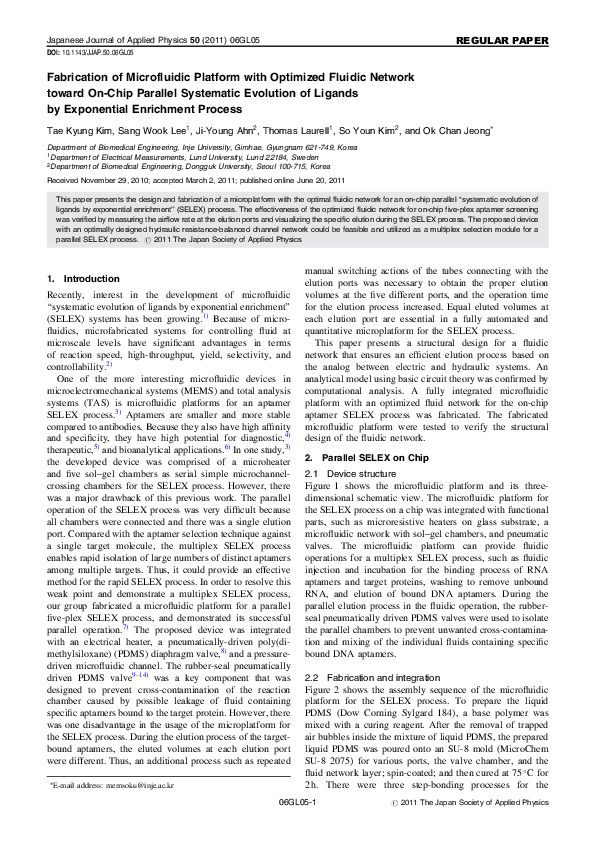 (PDF) Fabrication of Microfluidic Platform with Optimized Fluidic Network toward On-Chip ...