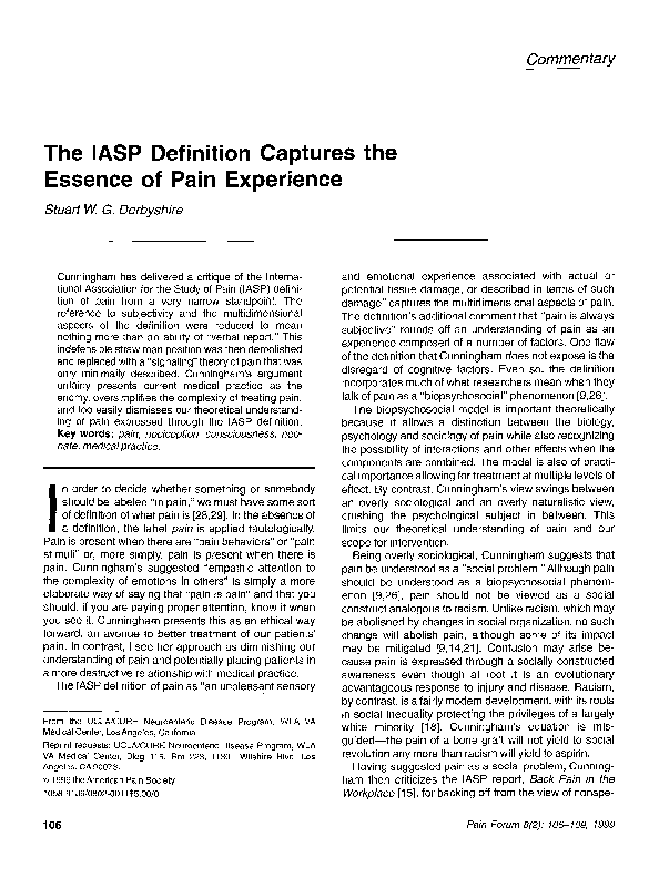 (PDF) The IASP definition captures the essence of pain experience