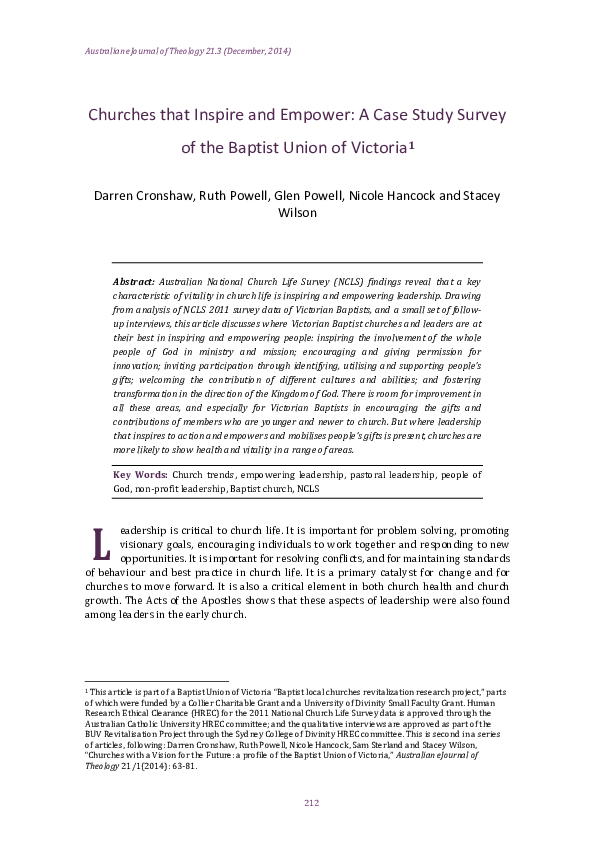 (PDF) Churches that Inspire and Empower: A Case Study Survey of the ...