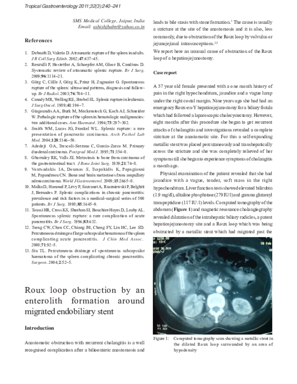 (PDF) Roux loop obstruction by an enterolith formation around migrated ...