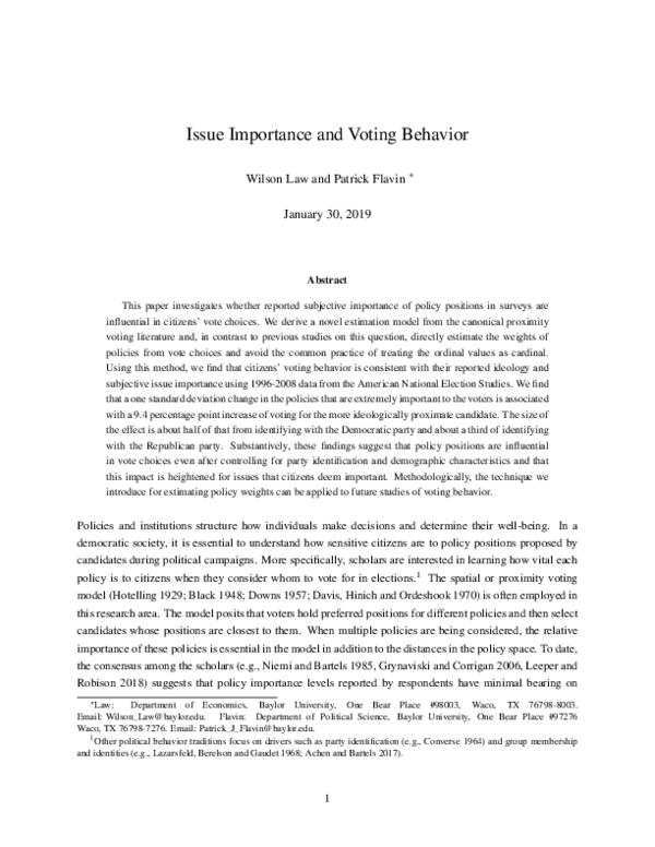 (PDF) Issue Importance and Voting Behavior
