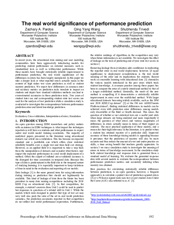 (PDF) The Real World Significance of Performance Prediction