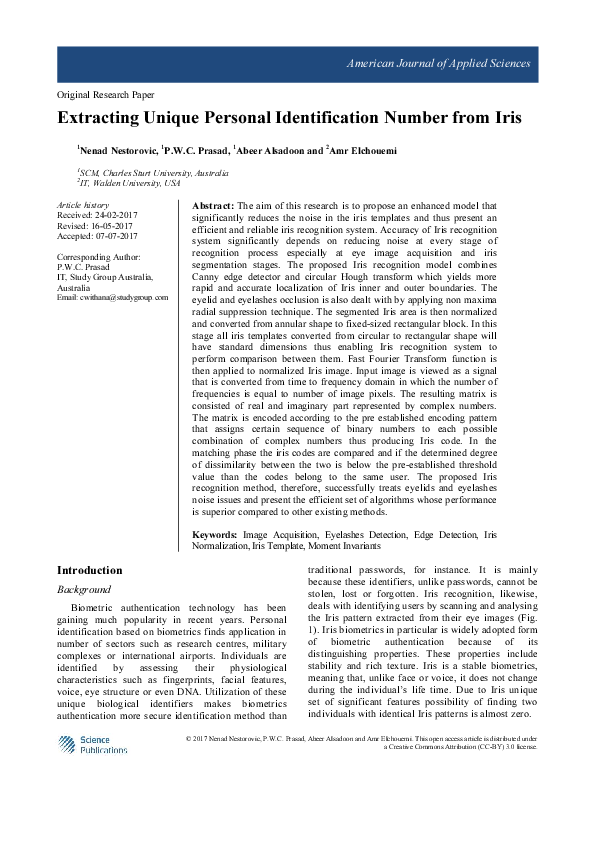 (PDF) Extracting Unique Personal Identification Number from Iris